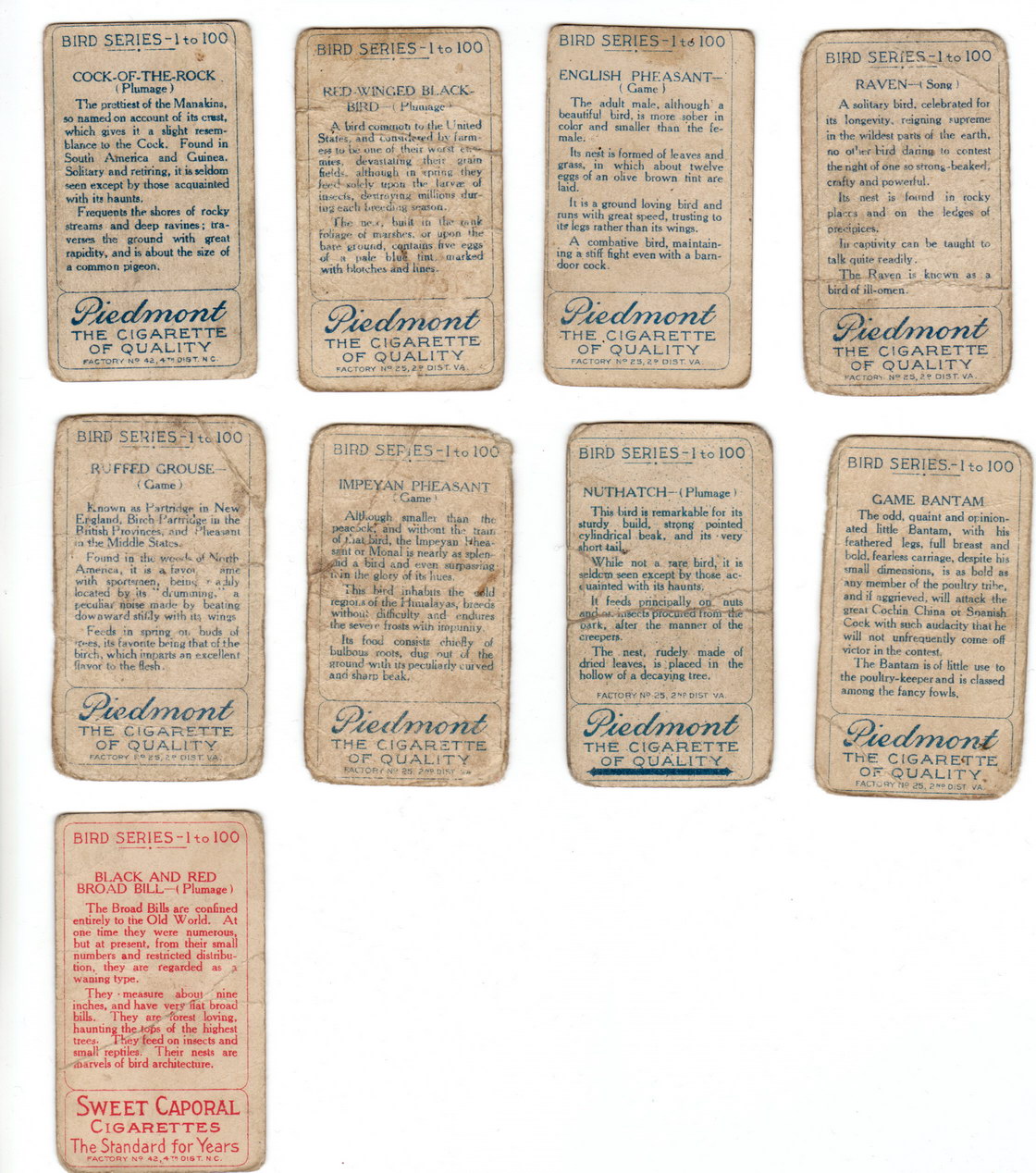 Tobacco Card Sale - Bird Cards